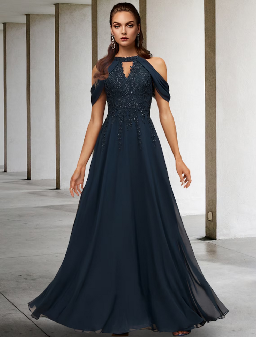 A-Line Mother of the Bride Dress Plus Size Elegant Halter Floor Length ...