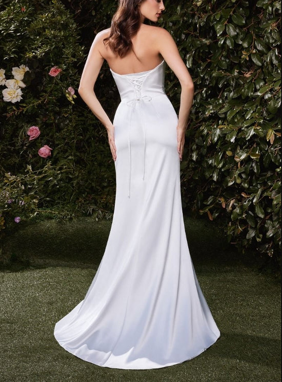 Evening Dress Luxe Satin Gown Strapless Form Fitting Bodice Back Lace ...