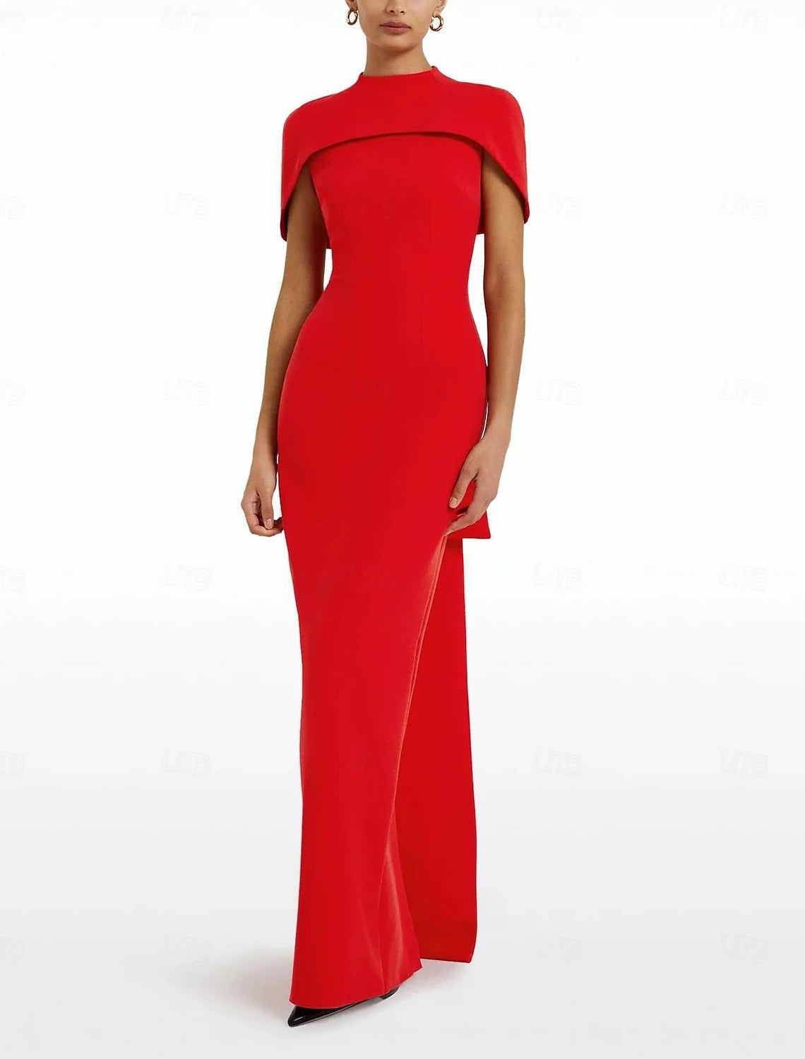 Column Formal Sweep Train Sleeveless Jewel Neck Stretch Crepe with Bow ...