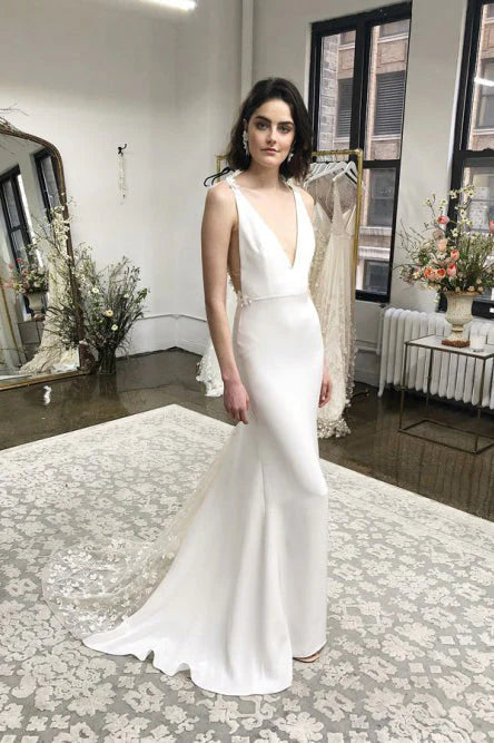 Straps Mermaid Spandex With Applique Sweep Train Wedding Dresses ...